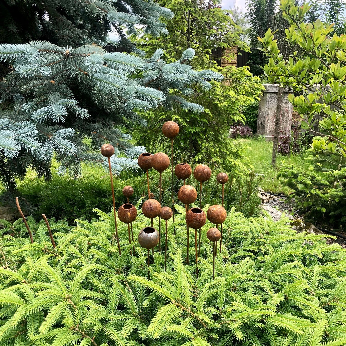 Rusty flowers set of 16, Metal Flower garden decor, Metal garden decor ...